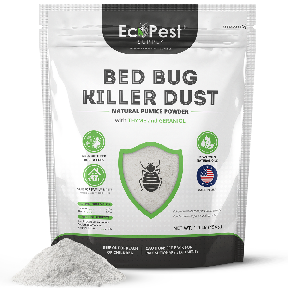 Bed Bug Killer Dust, 1 lb | Natural Pumice Powder with Thyme and Geran