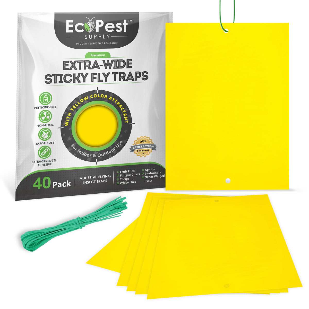 Extra-Wide Sticky Fly Traps (Yellow) — 40 Pack